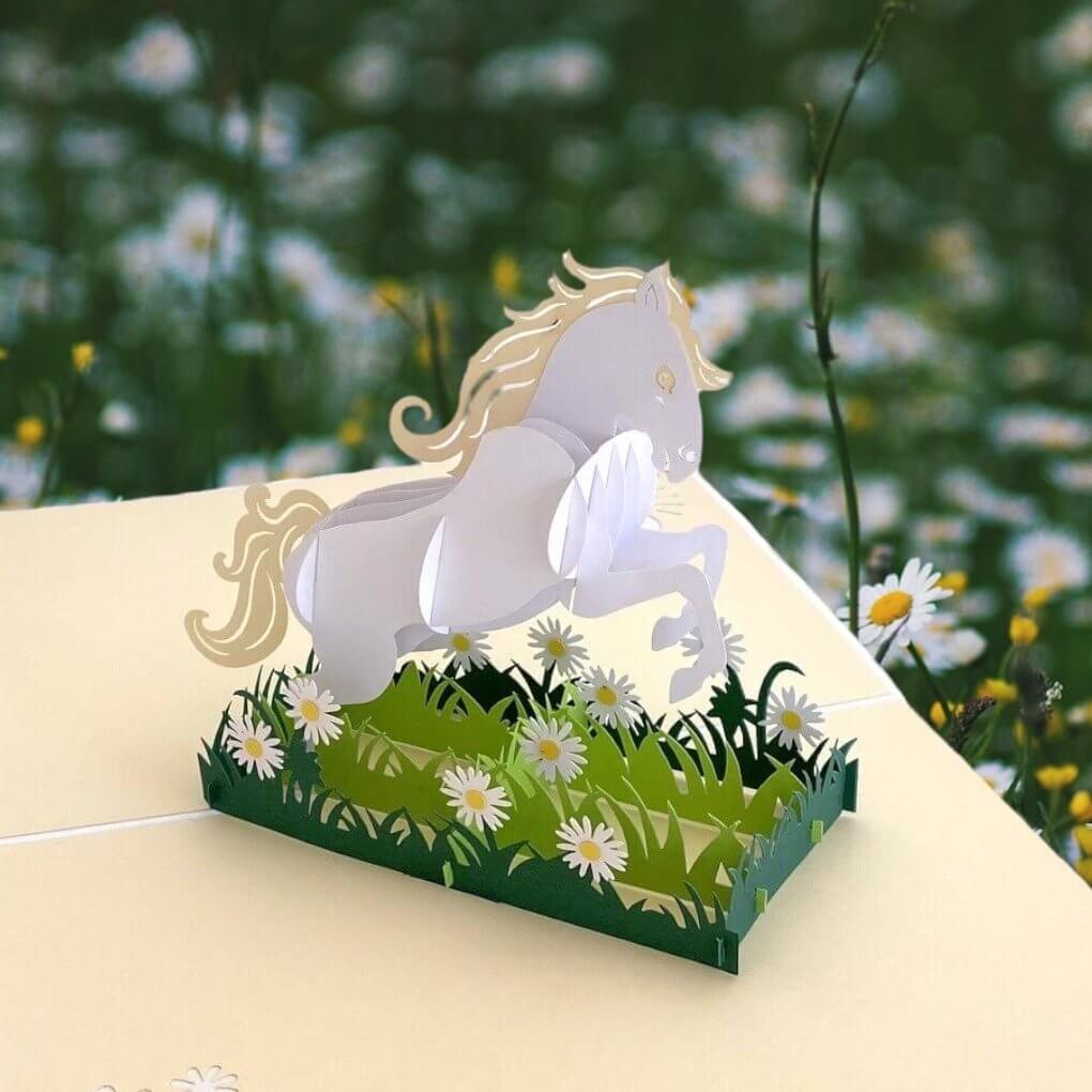 Buy White Horse Origami Pop Up Card - MyDeal Australia