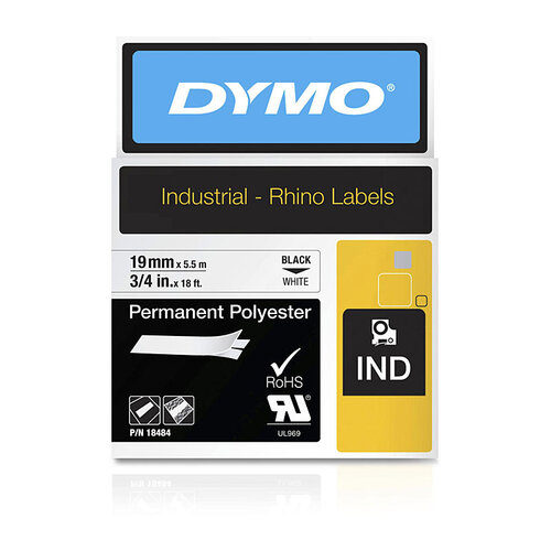 Buy Dymo Rhino Black on White 19mm Industrial Vinyl Tape - 19mm x 5.5m (18484) - MyDeal Australia