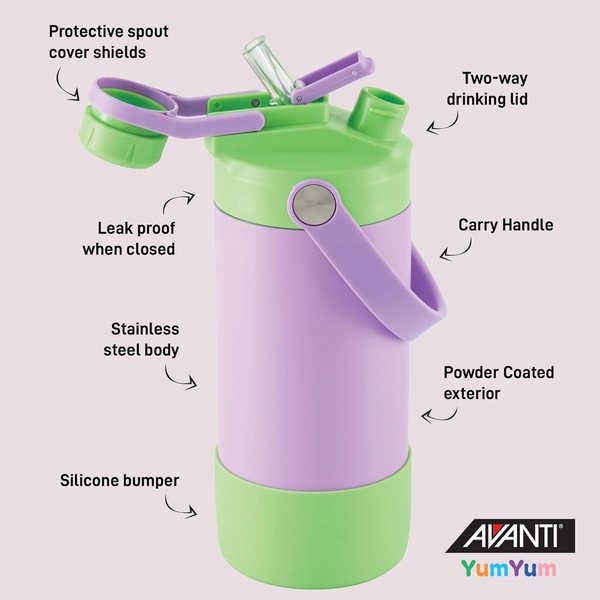 Buy Avanti Yum Yum 2 Way Drinking Insulated Bottle 400ml - Purple/Green - MyDeal Australia